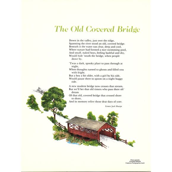 None | Other | The Old Covered Bridge Ernest Jack Sharpe 98s Poem Retro ...